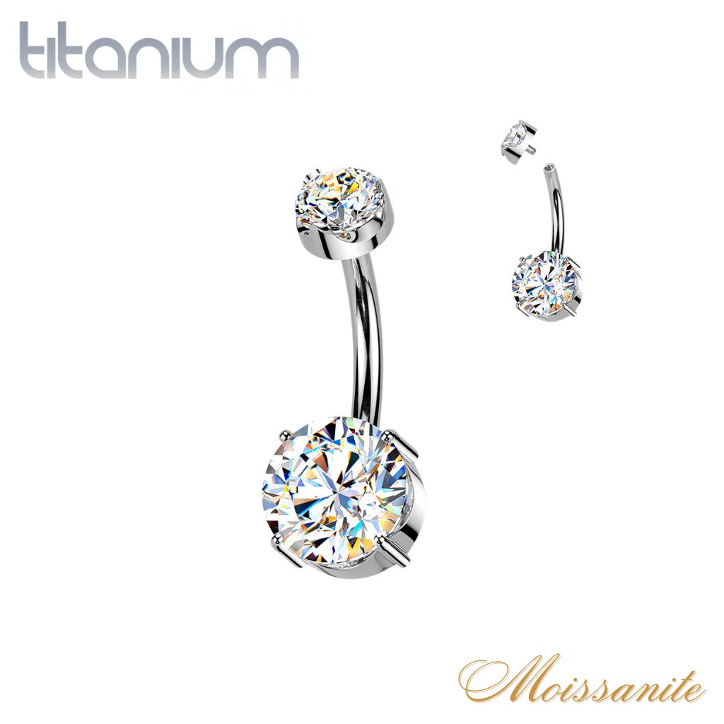 Implant Grade Titanium White Moissanite Internally Threaded Round Belly ...